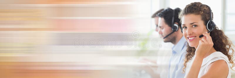 Customer Service Assistants with Headsets with Bright Background Stock ...