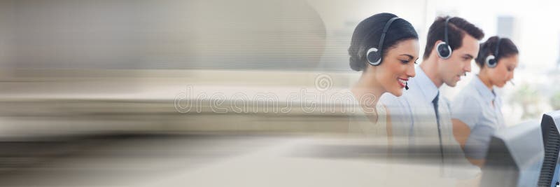 Customer Service Assistants with Headsets with Technology Interface ...