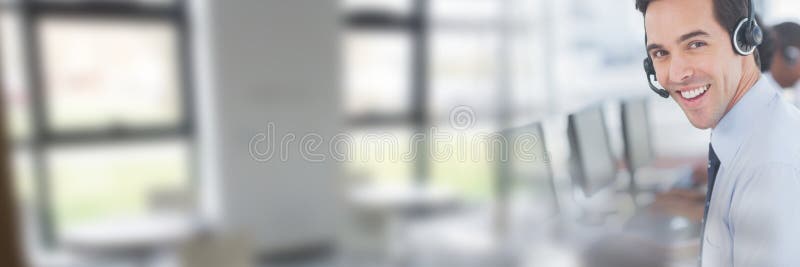 Customer Service Assistants with Headsets with Technology Interface ...