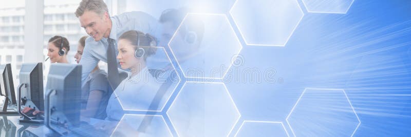 Customer Service Assistants with Headsets with Technology Interface ...