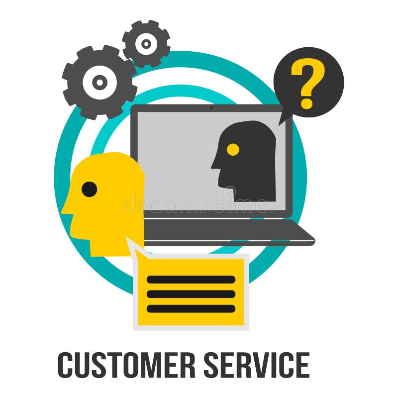 Customer Service Business Concept Sign with Laptop, Gears and Question ...