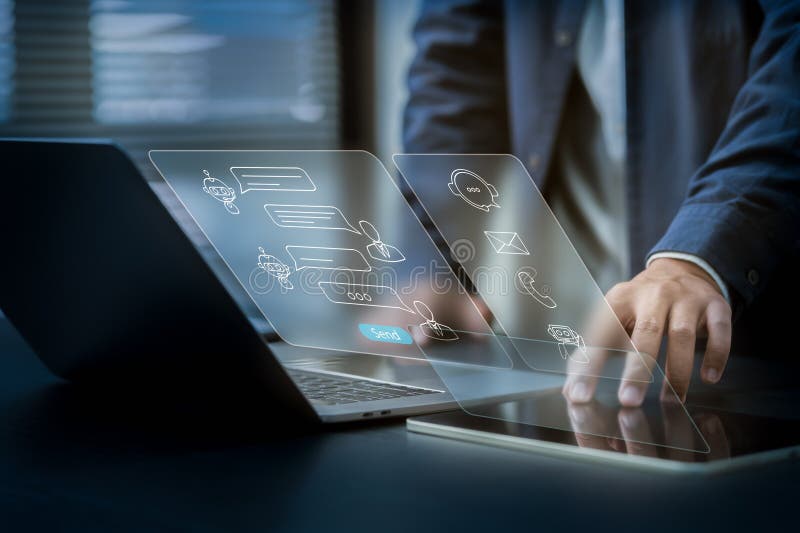 Customer Service. Businessman Using Artificial Intelligence Software ...