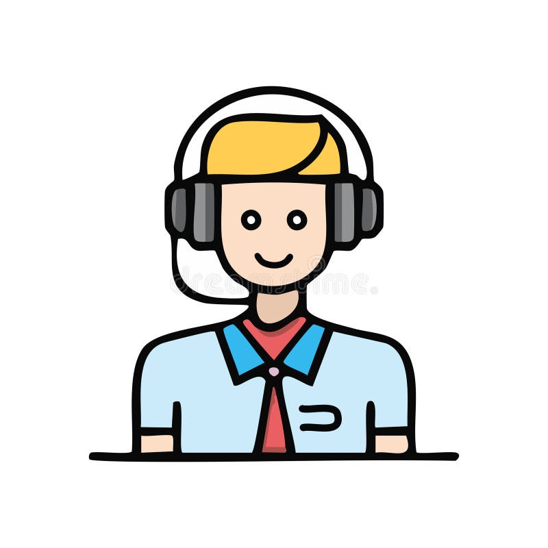 Customer Service Call Center Operator with Headset. Flat Style Vector ...