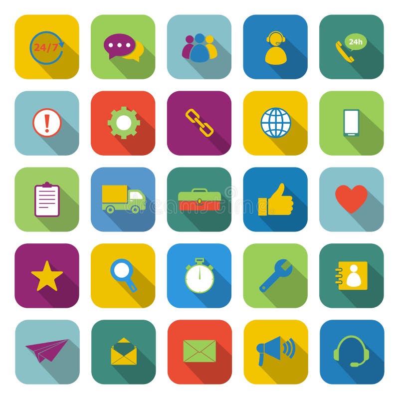Customer Service Color Icons with Long Shadow Stock Vector ...