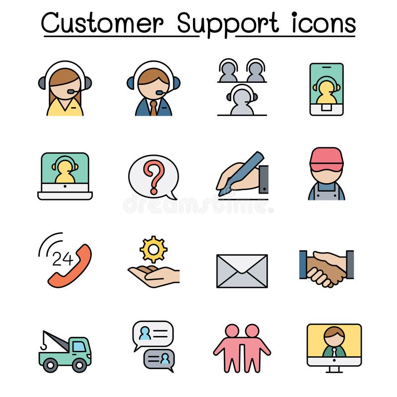 Customer Service and Support Icon Set Stock Vector - Illustration of ...