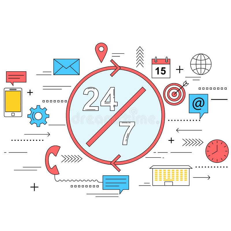 24/7 Customer Service Concept Line Style Illustration Stock Vector ...