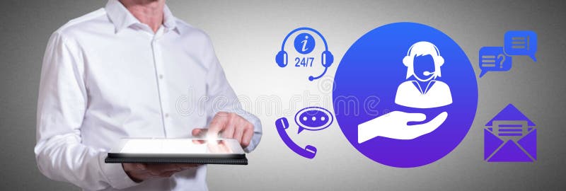 Customer Service Concept with Man Using a Tablet Stock Photo - Image of ...