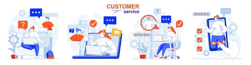 Customer Service Concept Set. Work of Call Center, Tech Support ...