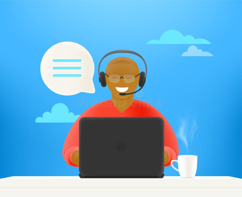 Customer Service Concept. Young Man on Hotline Stock Vector ...