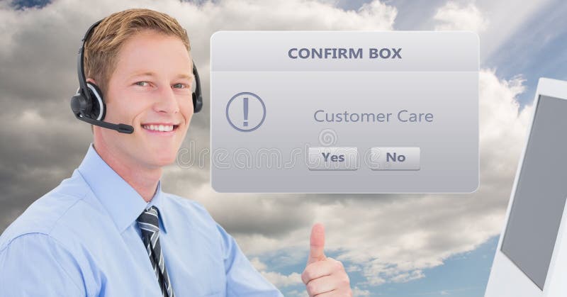 Customer Service Executive Showing Thumbs Up by Dialog Box Stock ...