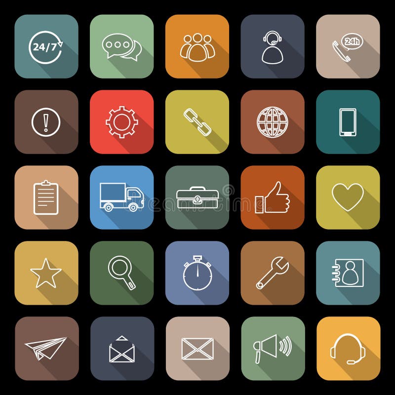 Customer Service Flat Icons with Long Shadow Stock Vector ...