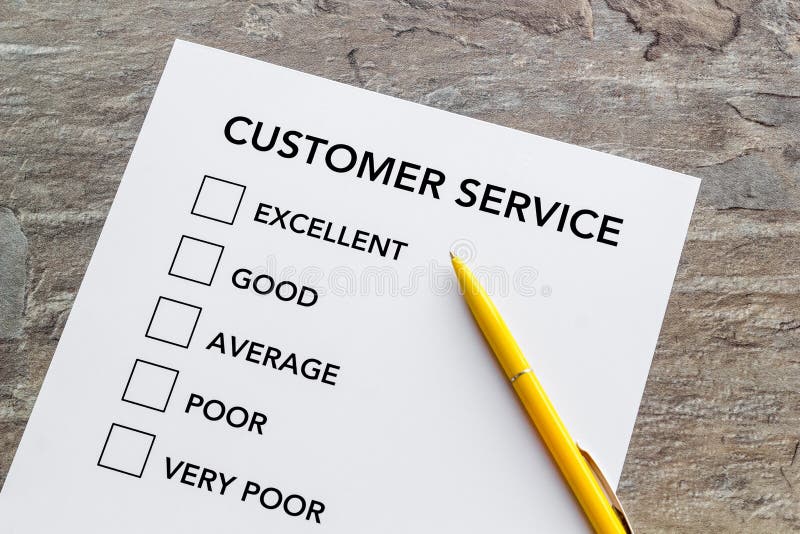 Customer Service Form with Mark Exellent Close Up on Grey Background ...
