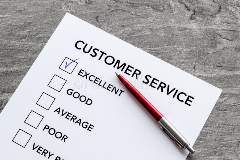 Customer Service Form with Mark Exellent Close Up on Grey Background ...