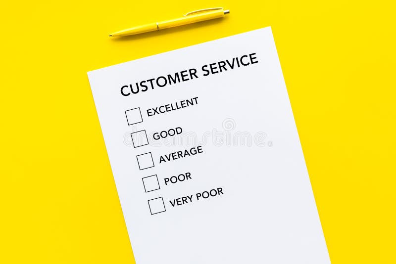 Customer Service Form with Mark Exellent Close Up on Yellow Background ...