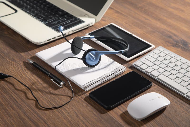 Customer Service Headset on the Computer Keyboard Stock Photo - Image ...