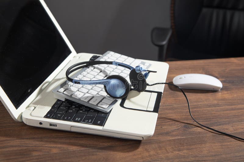 Customer Service Headset on the Computer Keyboard Stock Photo - Image ...