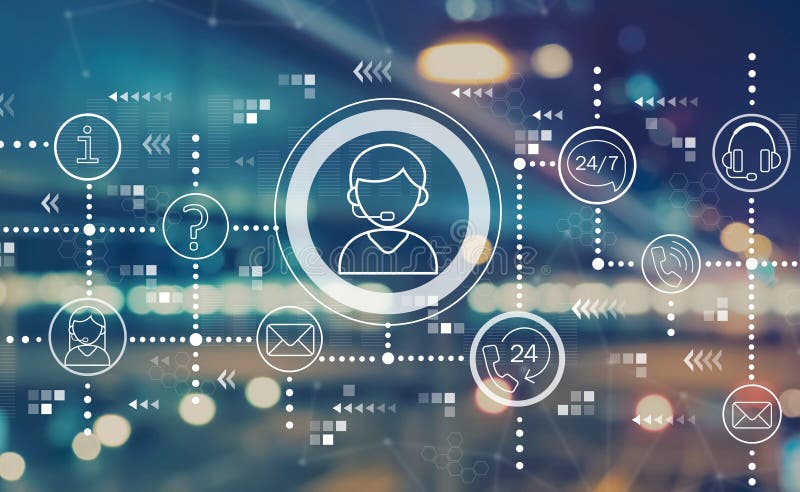 Customer Service 24 Hours 7 Days a Week with Blurred City Lights Stock ...