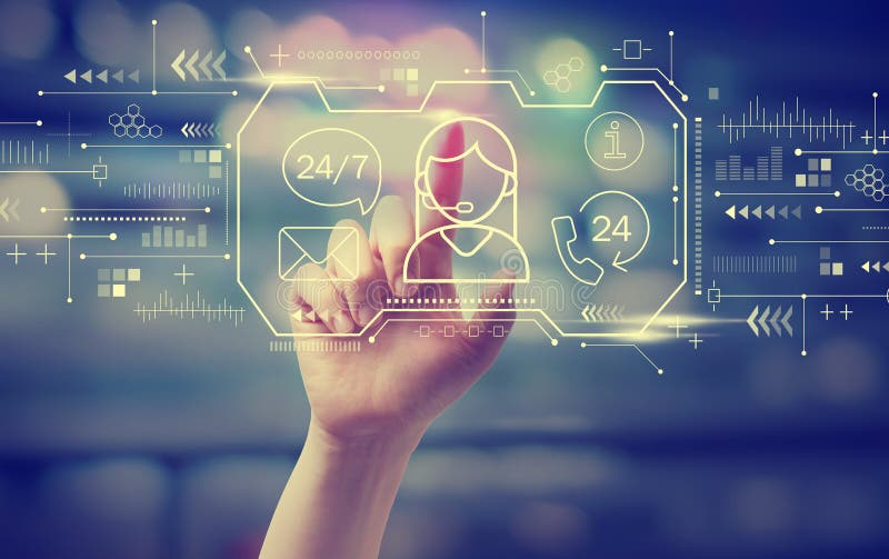 Customer Service 24 Hours 7 Days a Week with Hand Pressing a Button ...