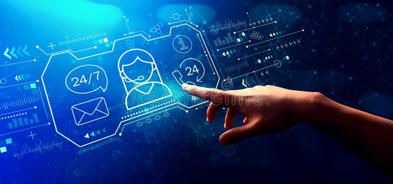 Customer Service 24 Hours 7 Days a Week with Hand Pressing a Button ...