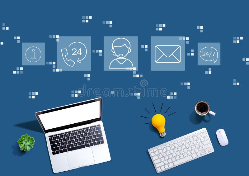 Customer Service Theme with Computers with a Light Bulb Stock Photo ...