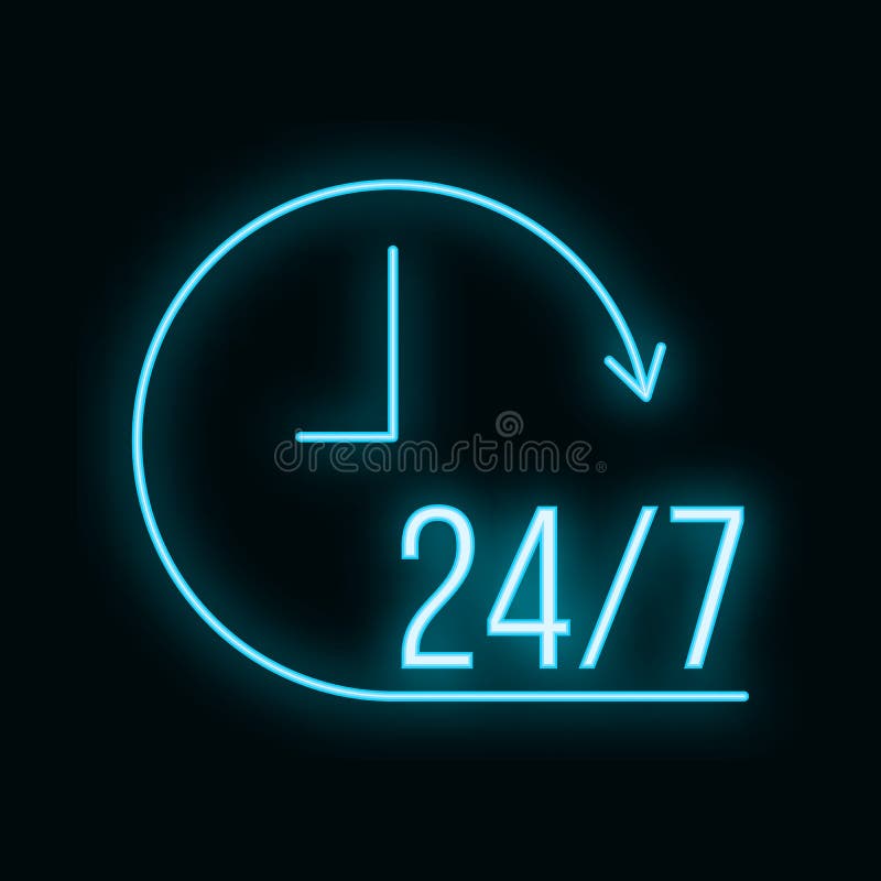 24 on 7 Customer Service Icon Neon Glow Style Outline Flat Vector ...