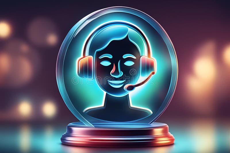 Customer Service Icon in Round Shape Glass Texture 3d Stock ...