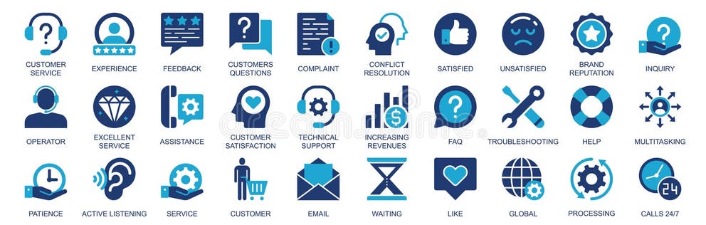 Customer Service Icon Set in Flat Duotone Solid Icons Web Design. Pack ...