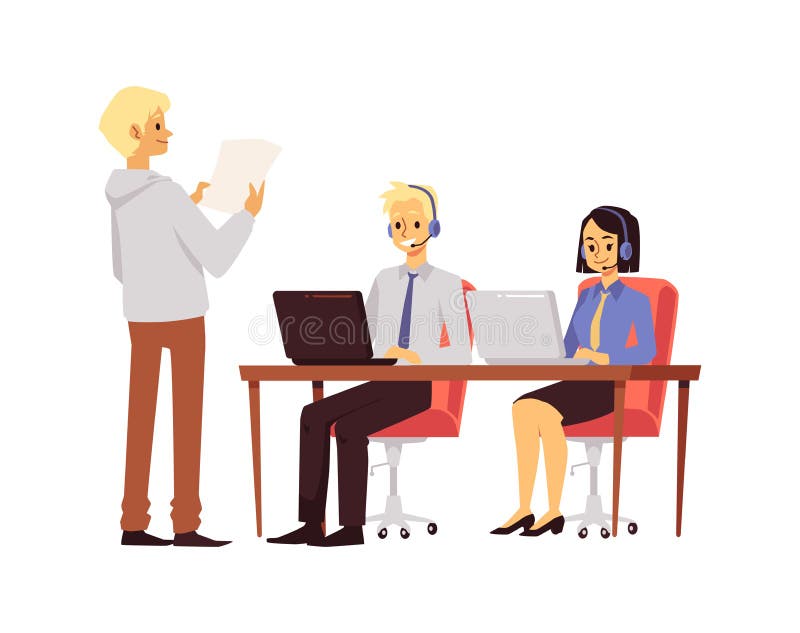 Customer Service Online Support Team, Flat Vector Illustration Isolated ...