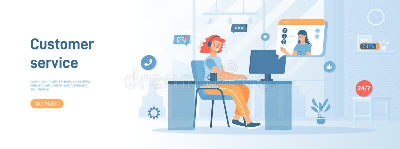 Customer Service. Operator in Headphones Consult Clients, Answers the ...