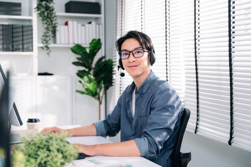 Customer Service Operator with Headsets Working at Call Centre Stock ...