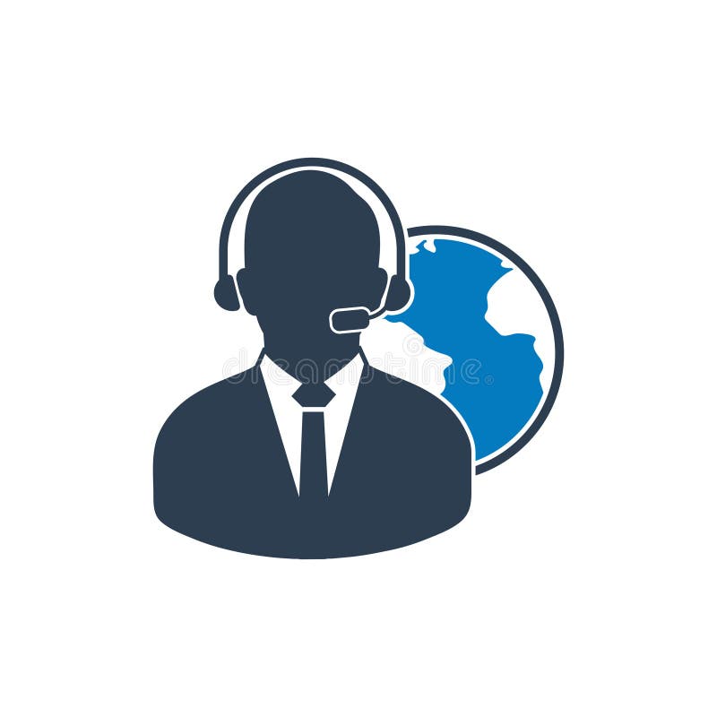 Customer Service Operator Icon. with Man, Headphone and Globe Symbols ...