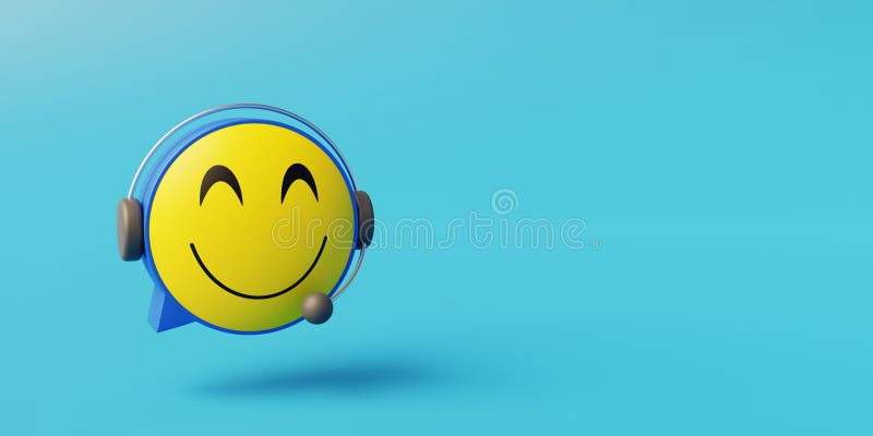 Customer Service Operator with Smiling Emoji Face and Blue Background ...