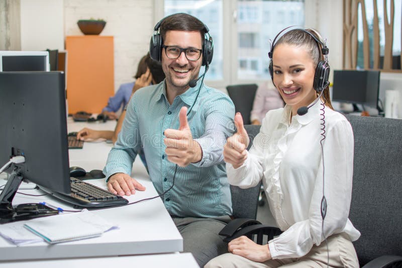 Customer Service Operators Showing Thumbs Up. Stock Photo - Image of ...