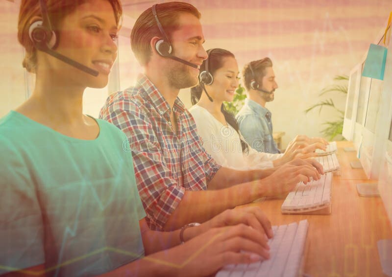 Customer Service People with Orange Chart Graphic Overlay Stock ...