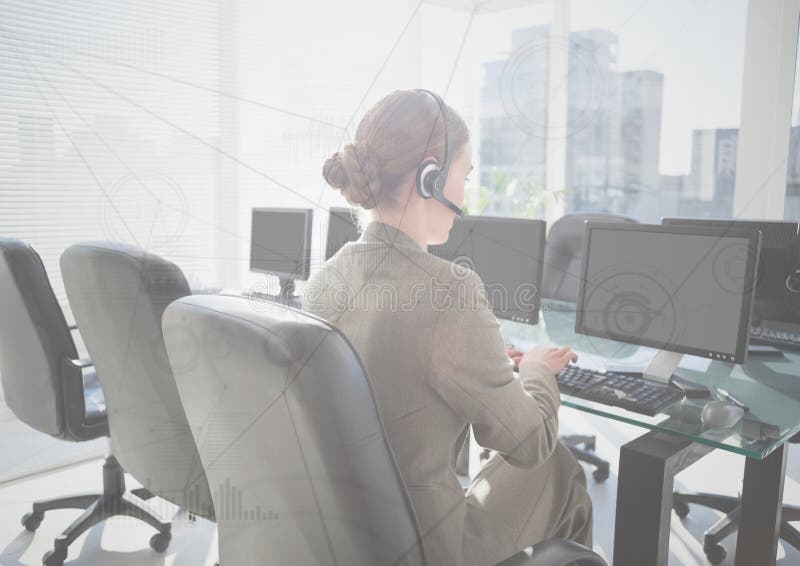 Customer Service Person at Computers Behind Interface Stock Photo ...