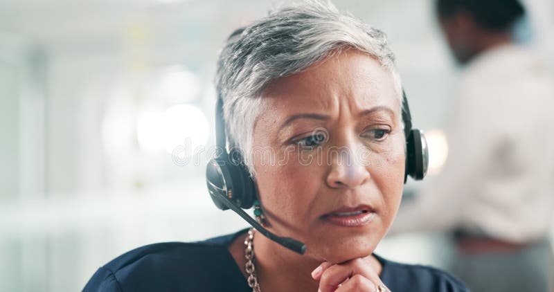 Customer Service, Phone Call and Mature Woman in Office with Headset ...