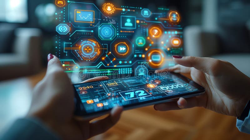 A Customer Service Professional Interacts with a Futuristic Digital ...