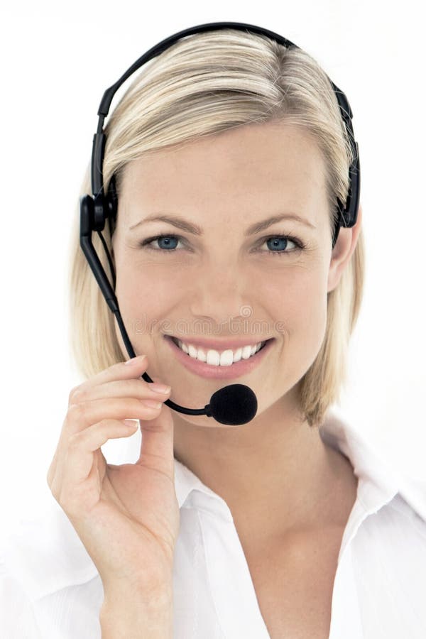 Customer Service Representative with Blue Eyes Stock Photo - Image of ...