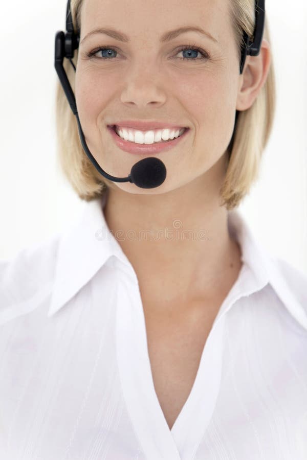 Customer Service Representative with Blue Eyes Stock Photo - Image of ...