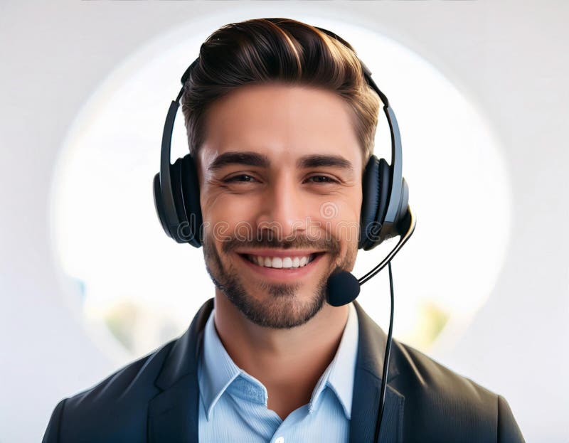 Customer Service Representation with Headset Icon and Smiling Face ...
