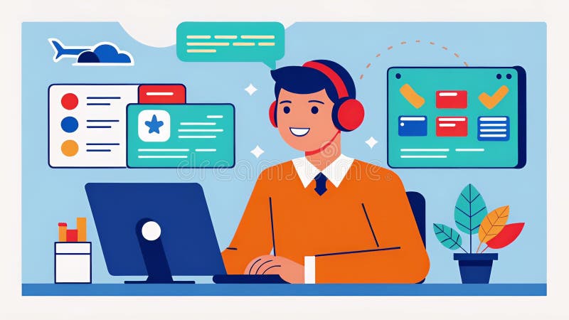 A Customer Service Representative Accessing a Database of Passenger ...