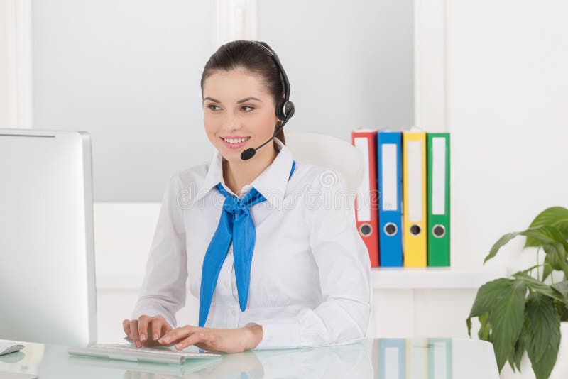 Customer Service Representative at Work. Beautiful Middle-aged C Stock ...