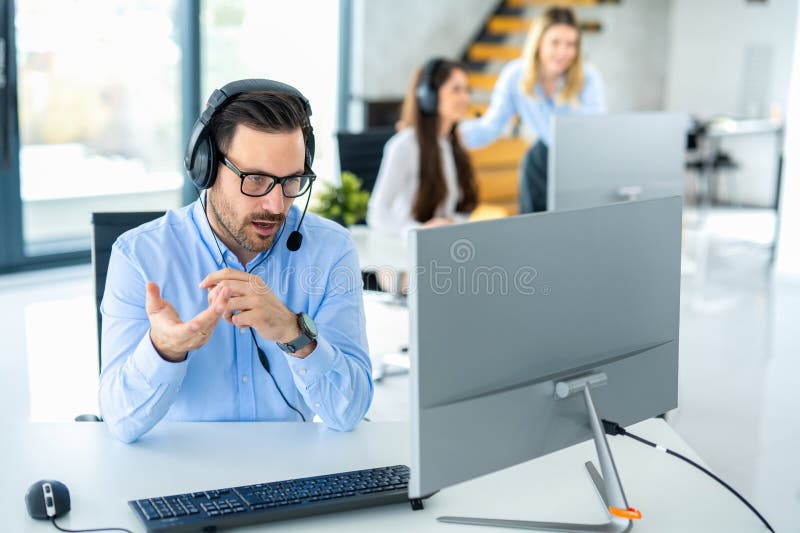 Customer Service Representative Communicating with Customer Trying To ...