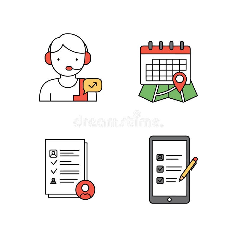 Customer Service Representative with Headset, Calendar Icon, Checklist ...