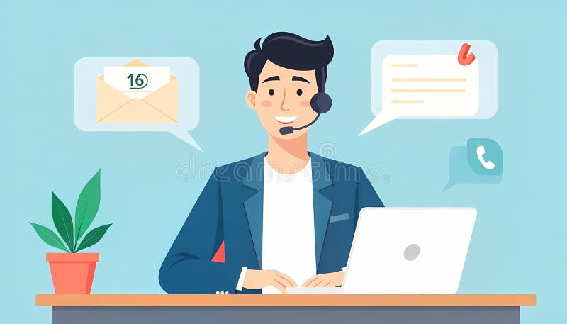 A Customer Service Representative with a Headset Provides Support ...