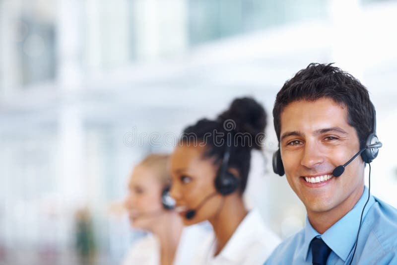 Customer Service Representative. Portrait of Smart Male Operator on ...