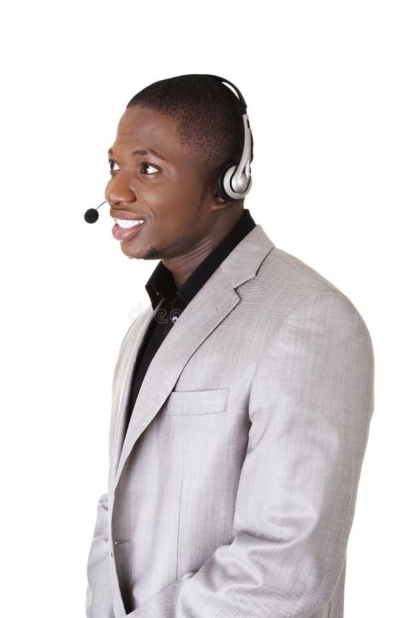 Smiling Customer Service Employee in Profile with Headset on Stock ...