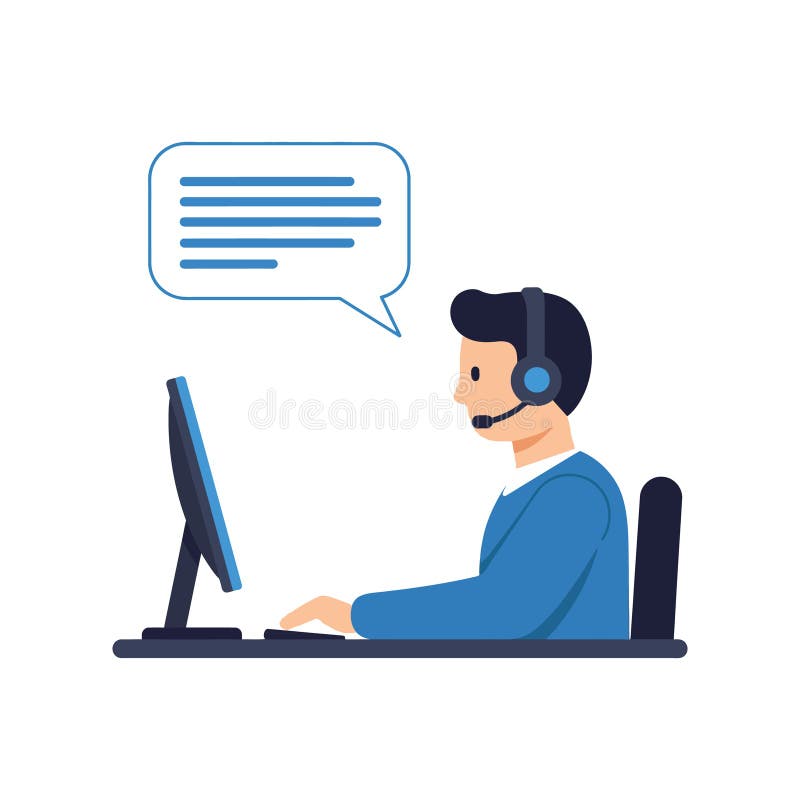 Customer Service Representative Wearing Headset Talking at Computer ...