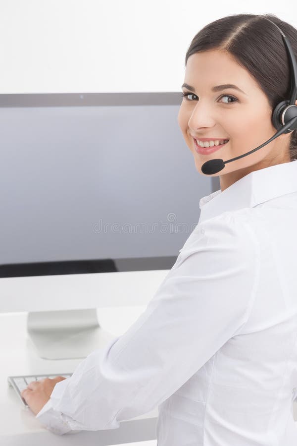 Customer Service Representative at Work. Beautiful Middle-aged C Stock ...