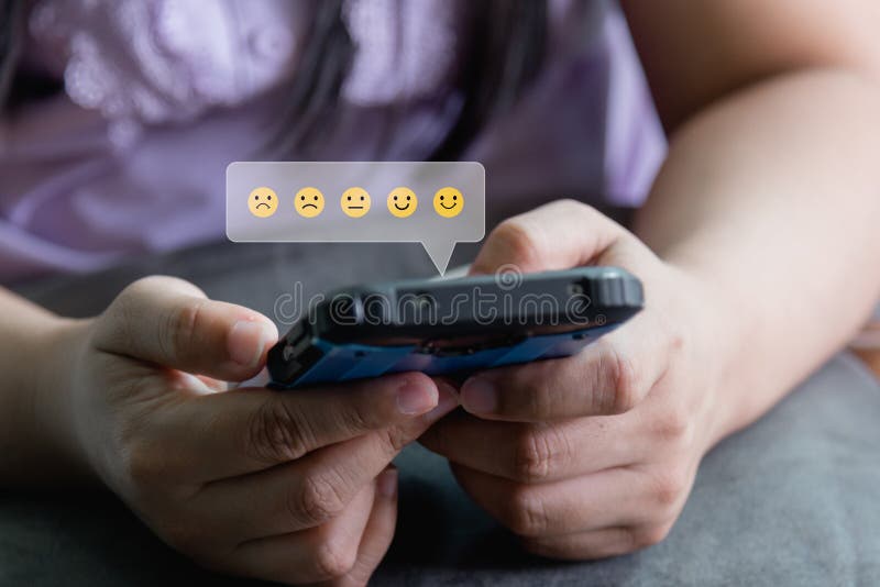 Customer Service Satisfaction Evaluation Concept. Man Using Smartphone ...